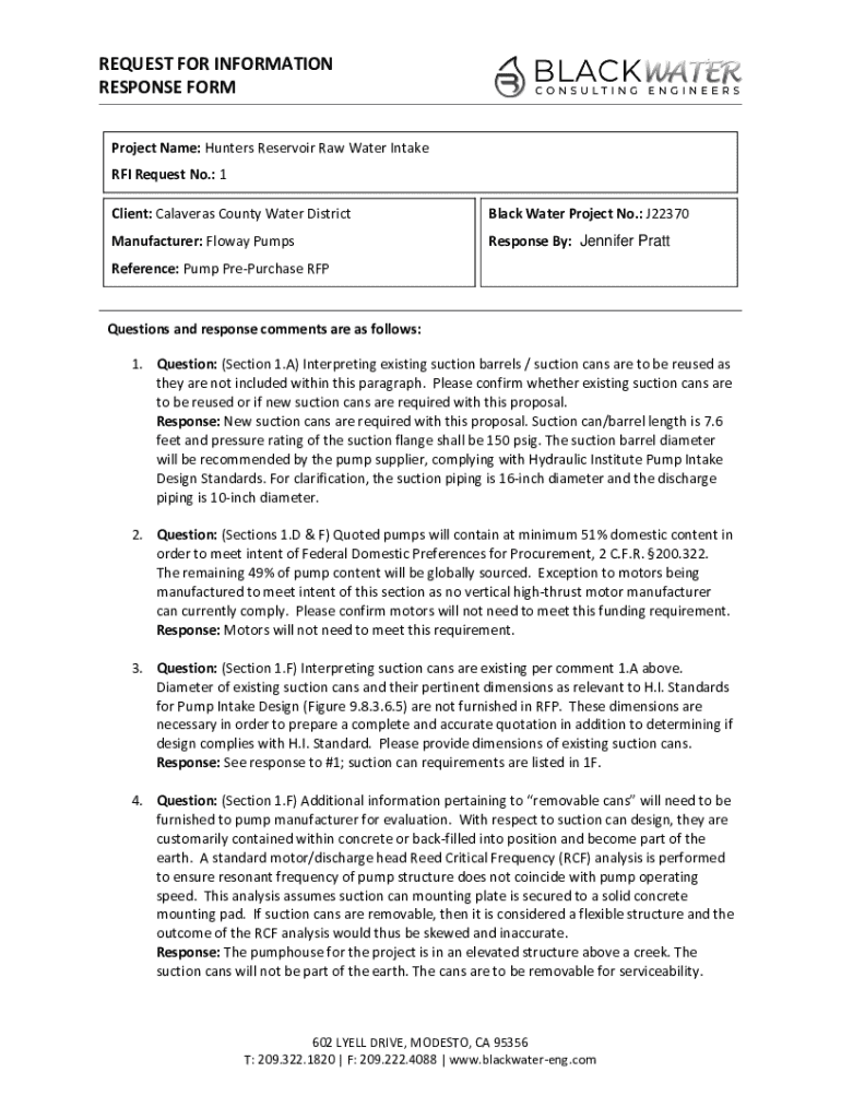 Fillable Online REQUEST FOR INFORMATION RESPONSE FORM Fax Email Print ...