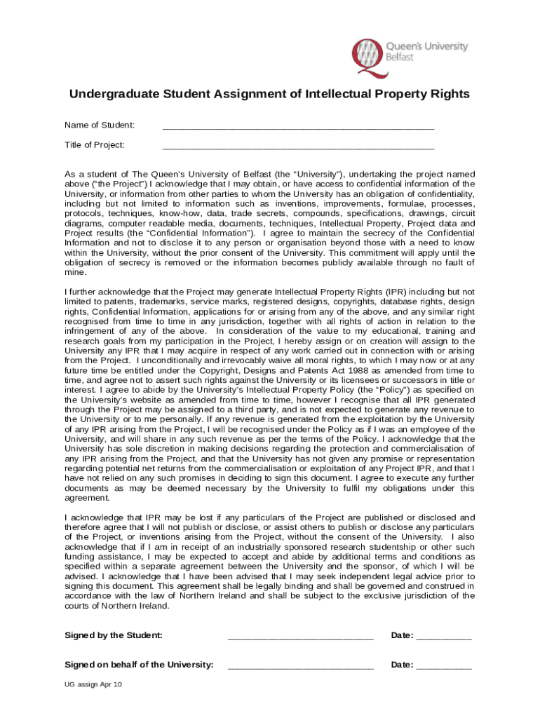 Undergraduate Final Year Research Project Agreement Doc Template ...