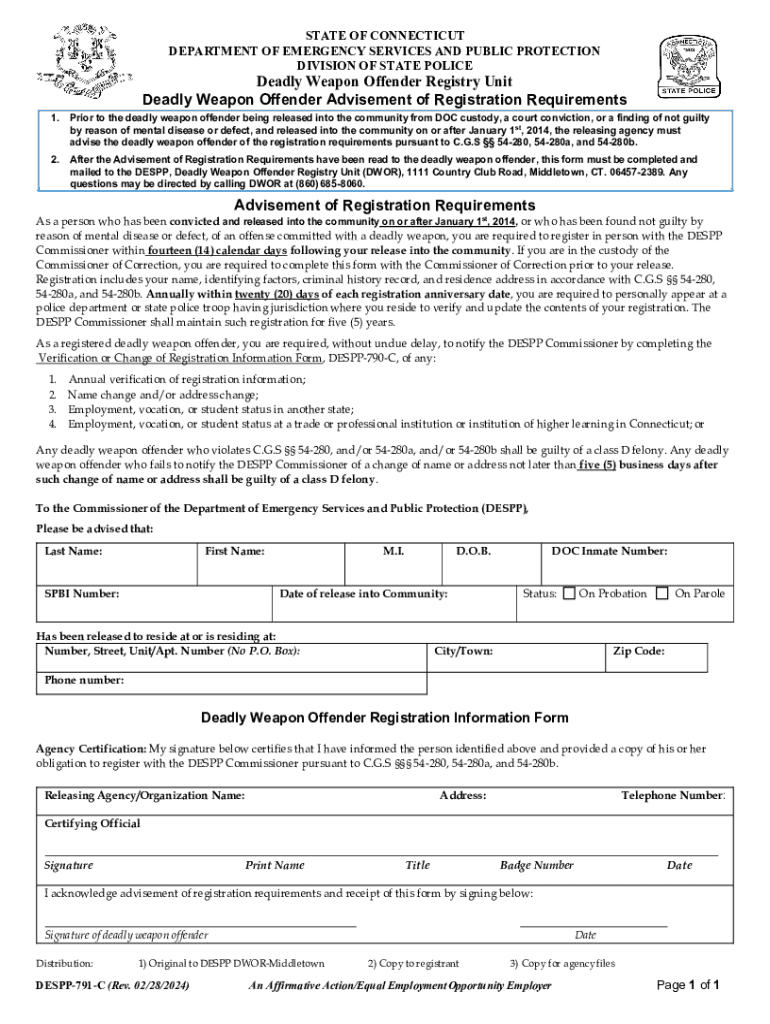 Fillable Online DESPP-0791-C Deadly Weapon Offender Advisement of ...