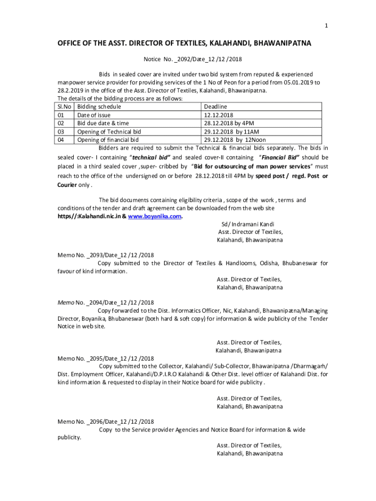 Fillable Online Tenders of Quotation Call Notice, Office Of The Asst ...