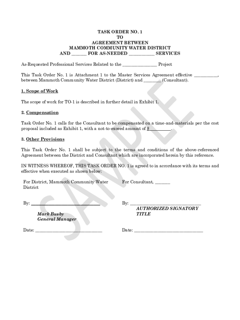 Fillable Online task order no. 1 - Mammoth Community Water District Fax ...