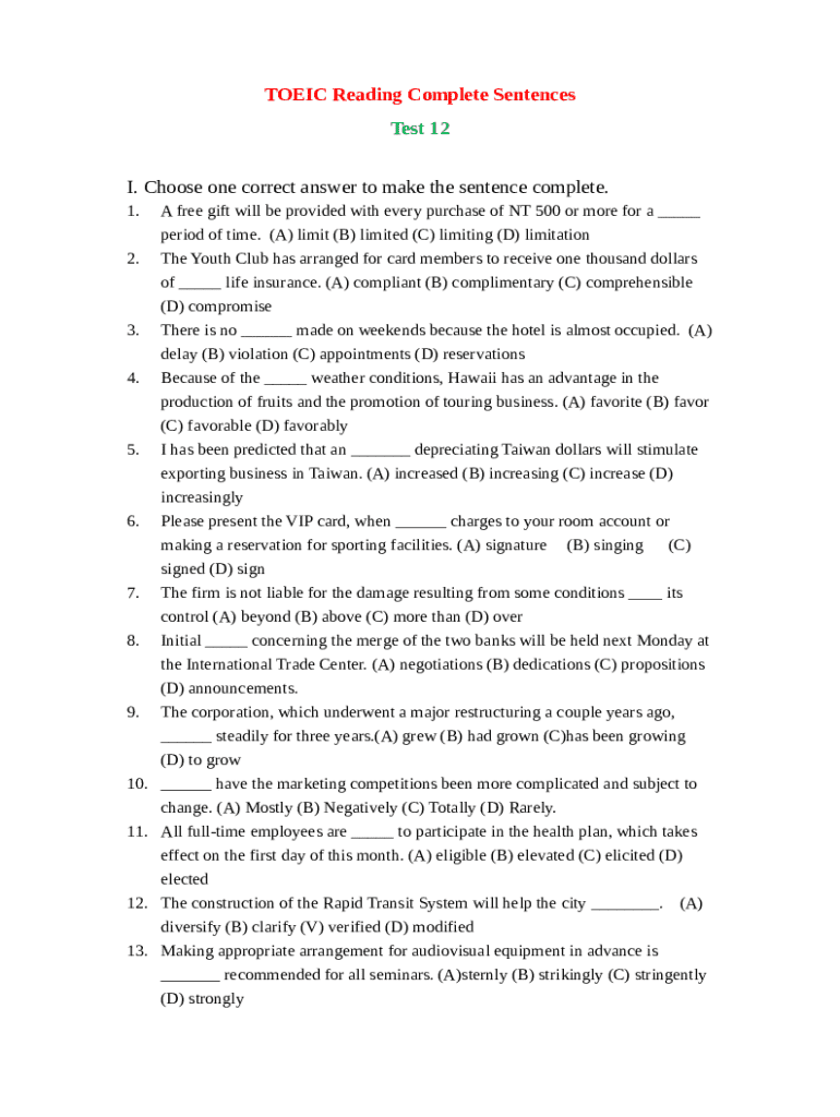Choose one correct answer to make the sentence complete Doc Template ...