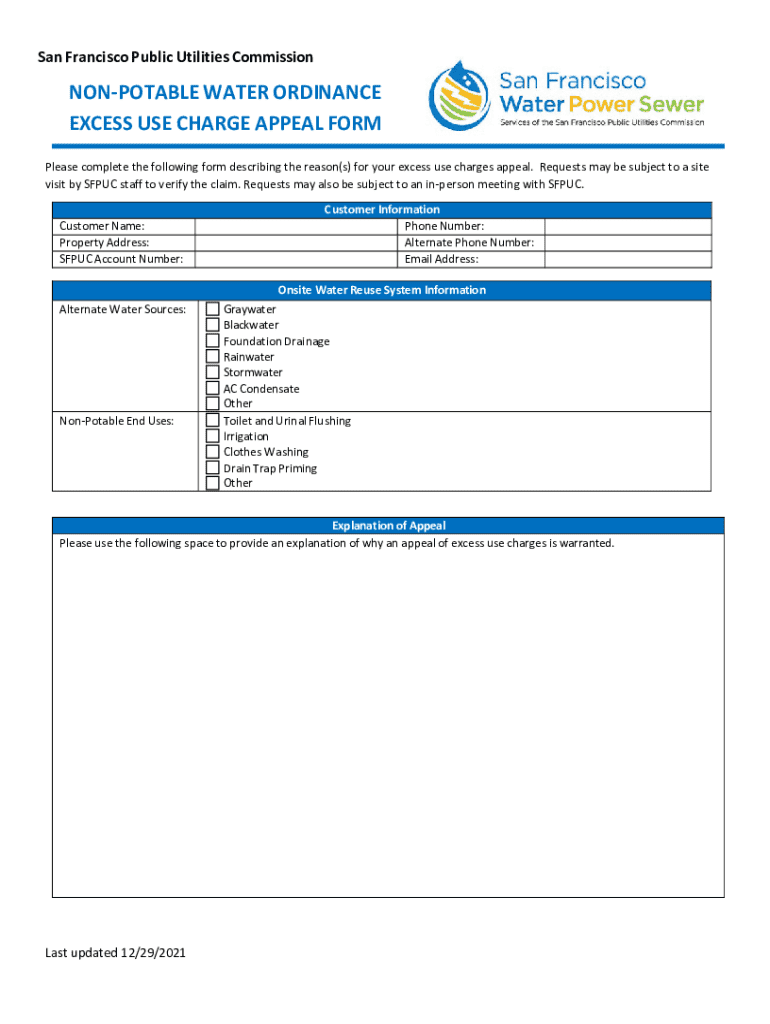 Fillable Online non-potable water ordinance excess use charge appeal ...