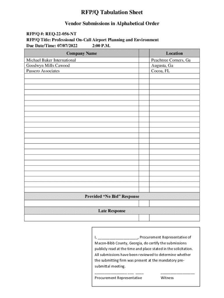 Fillable Online RFP/Q Tabulation Sheet Fax Email Print - pdfFiller