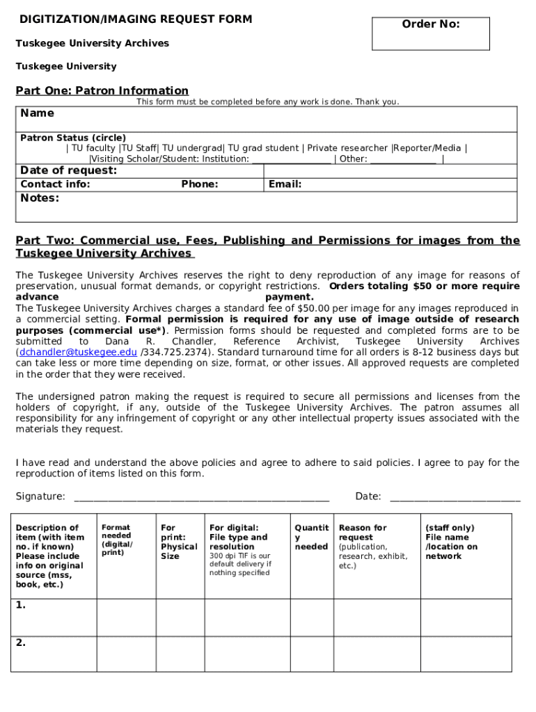 Image Digitization Request Indiana University Libraries Doc Template ...