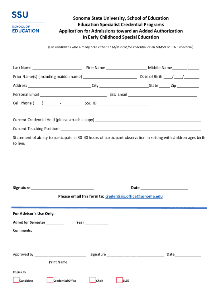 Fillable Online Early Childhood Special Education Added Authorization ... Fax Email Print ...