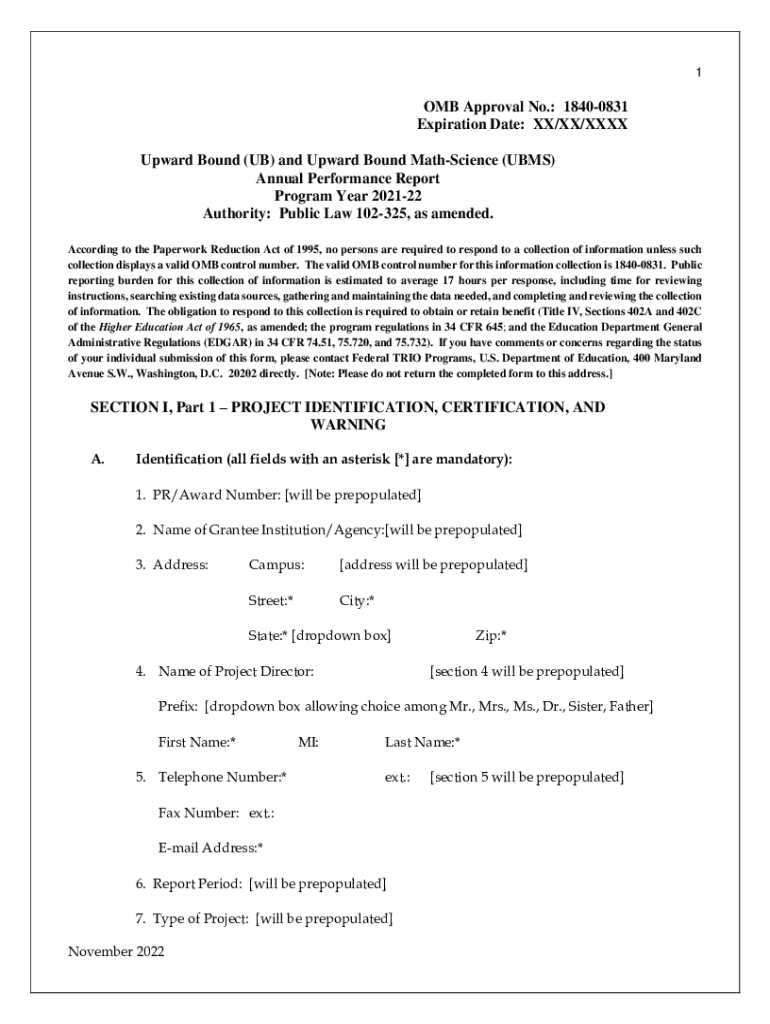 Fillable Online Upward Bound (UB) Upward Bound Math Science (UBMS ...