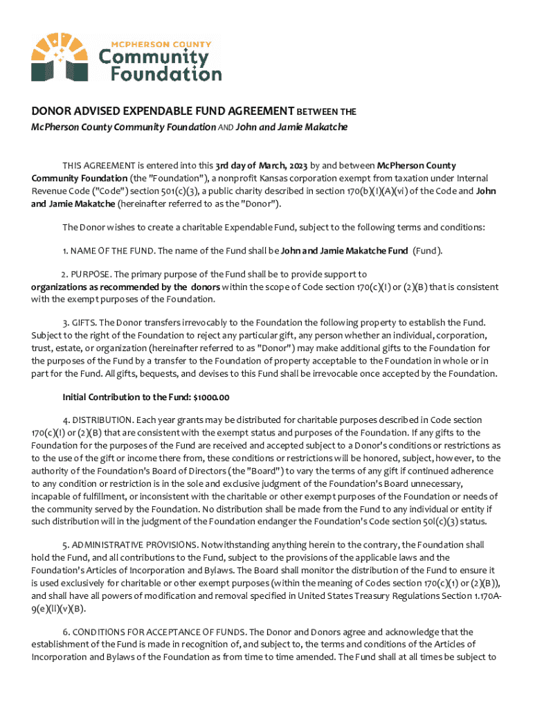 Fillable Online FIELD OF INTEREST ENDOWMENT AGREEMENT Fax Email Print ...