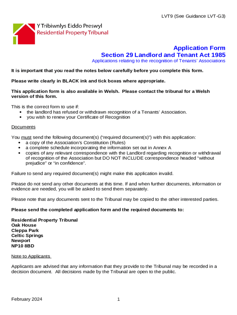 TA1: Application for recognition of a tenants' ... Doc Template | pdfFiller
