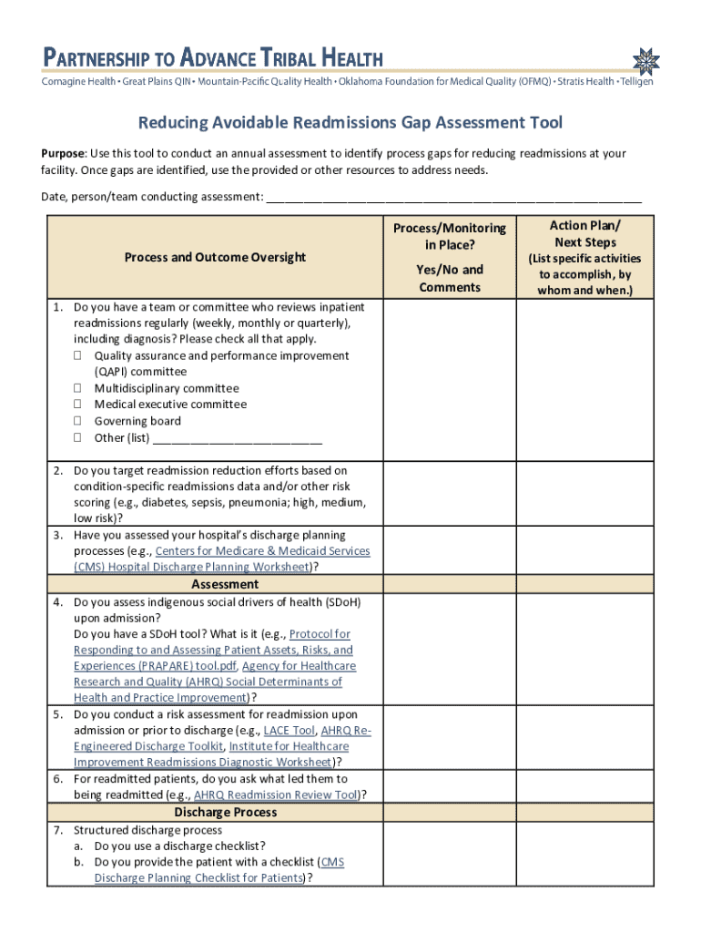 Fillable Online Reducing Avoidable Readmissions Gap Assessment Tool ...