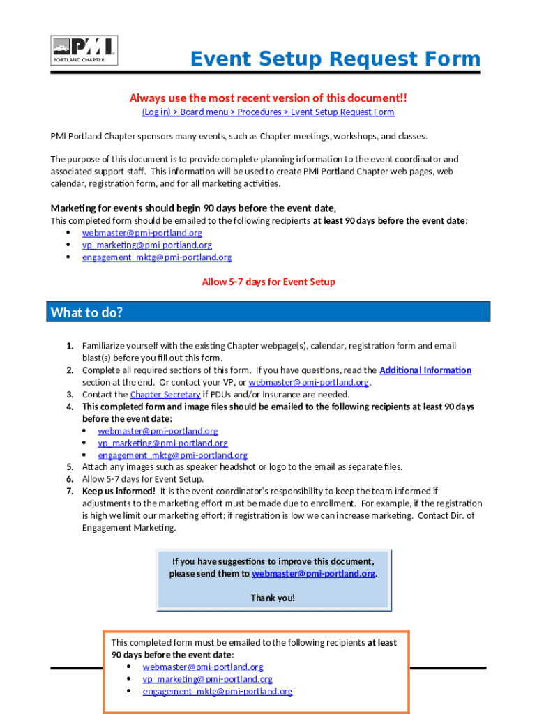 Event Setup Request Doc Template | pdfFiller