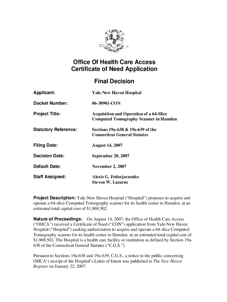 Fillable Online Prospect-YNHH sale puts CT \'certificate of need\' law ...