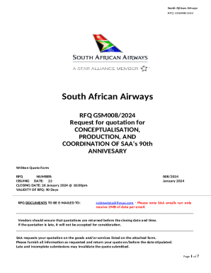 FlySAA South African Airways Doc Template | pdfFiller
