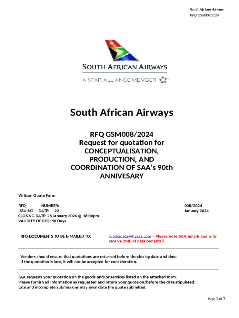 FlySAA South African Airways Doc Template | pdfFiller