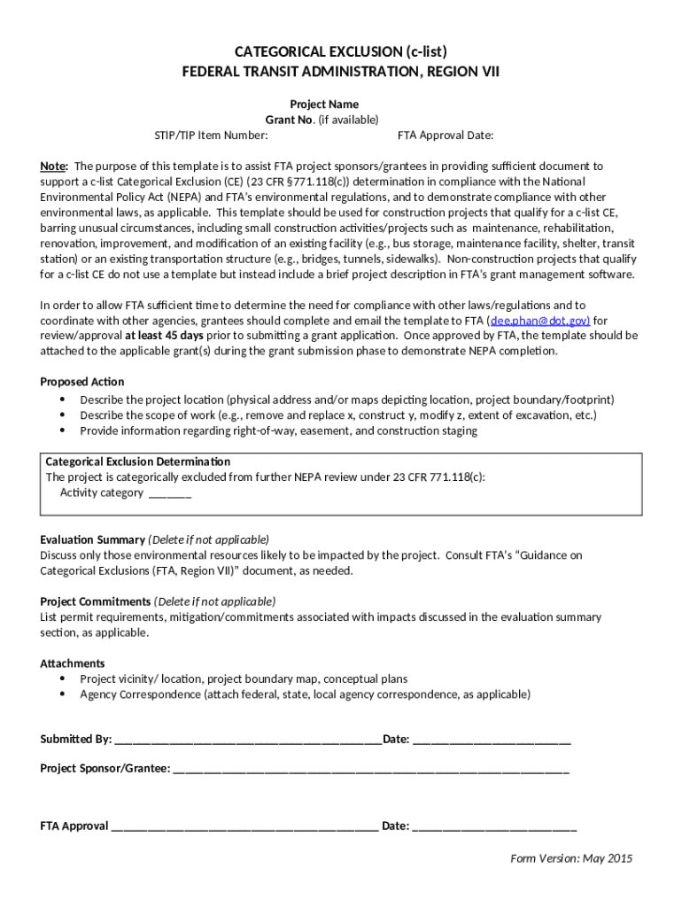 FTA Funding Availability Template Doc Template | pdfFiller