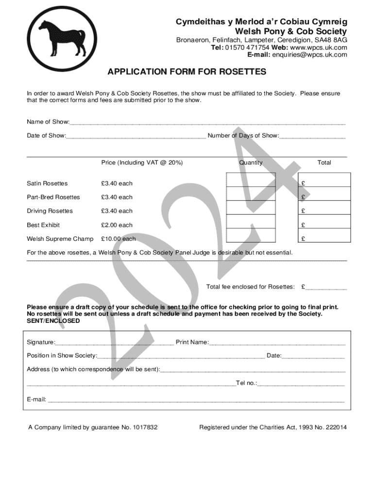 Fillable Online application form for in-hand wpcs rosettes Fax Email ...