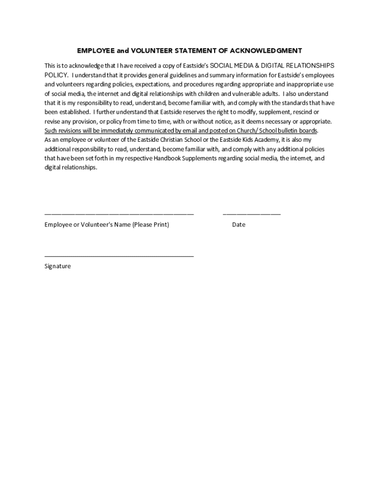 Fillable Online Acknowledgement of Understanding Form - Jacksonville ...