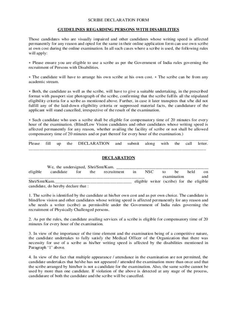 Fillable Online Annexure-II (Scribe Declaration Form ) Fax Email Print ...