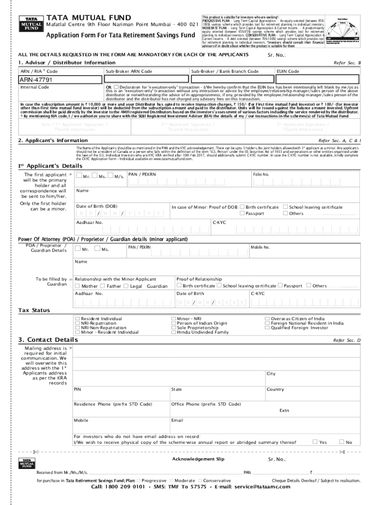 Fillable Online Tata Mutual Fund Name of the AMC Fax Email Print ...