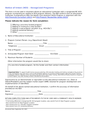 Notice of Intent (NOI)New Program Recognition Doc Template | pdfFiller