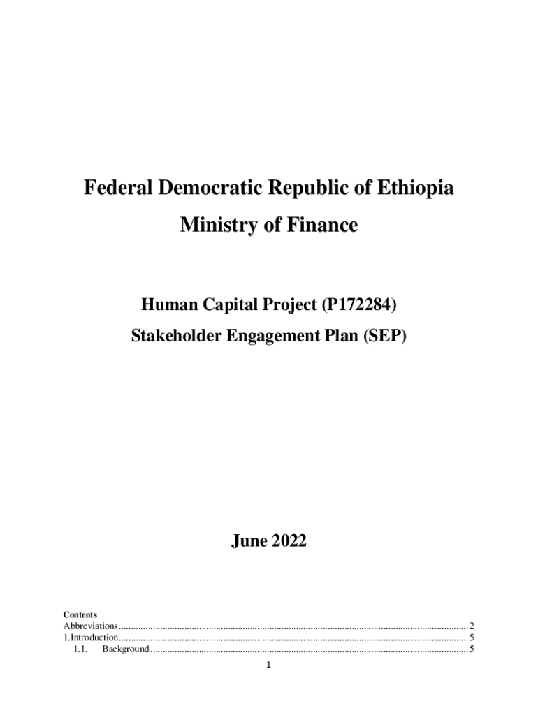 Fillable Online Stakeholder Engagement Plan (SEP) - Ethiopia Human ...
