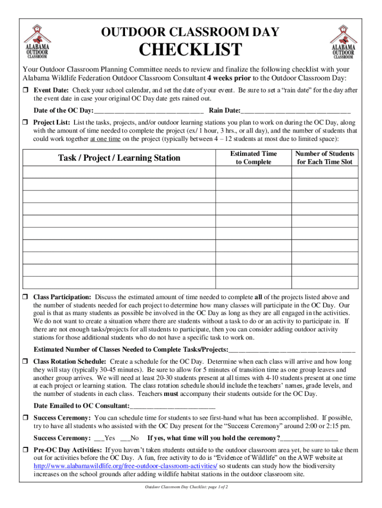 Fillable Online OC Day Planning Checklist for School 030823AW Fax Email Print - pdfFiller