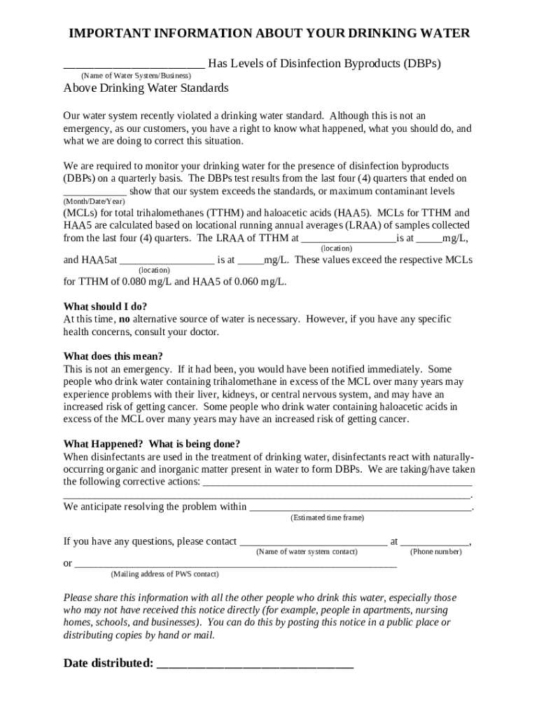 Important Ination About Your Drinking Water - ... Doc Template | pdfFiller