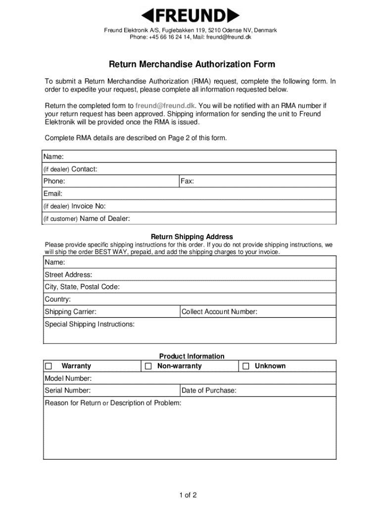 Fillable Online Return Merchandise Authorization (RMA)Support Fax Email ...