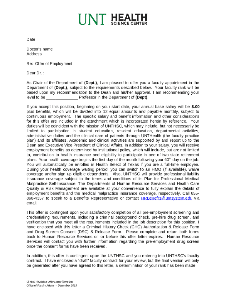Department Chair Offer Letter Template - UNT Provost Doc Template ...