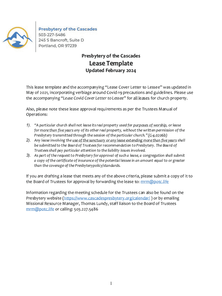 Fillable Online This lease template and the accompanying Lease Cover ...