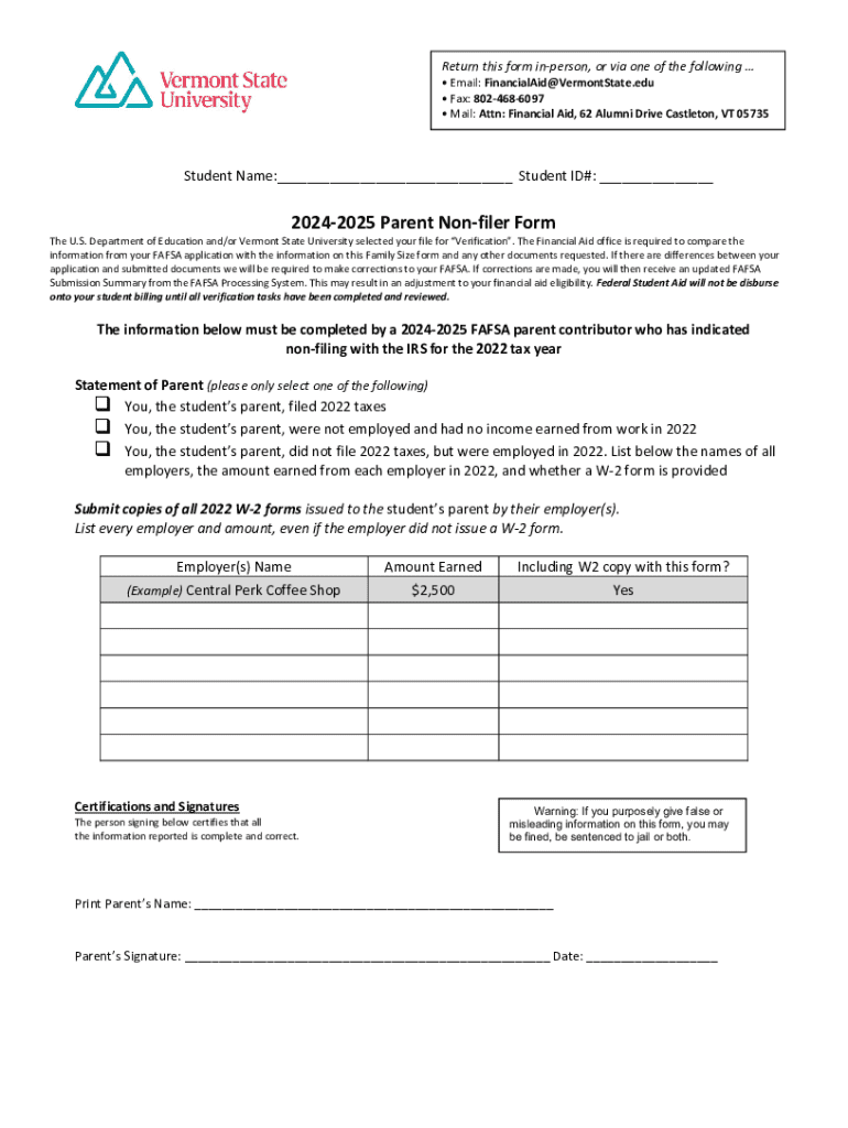 Fillable Online L 2024-2025 Parent Non-filer Form Fax Email Print ...