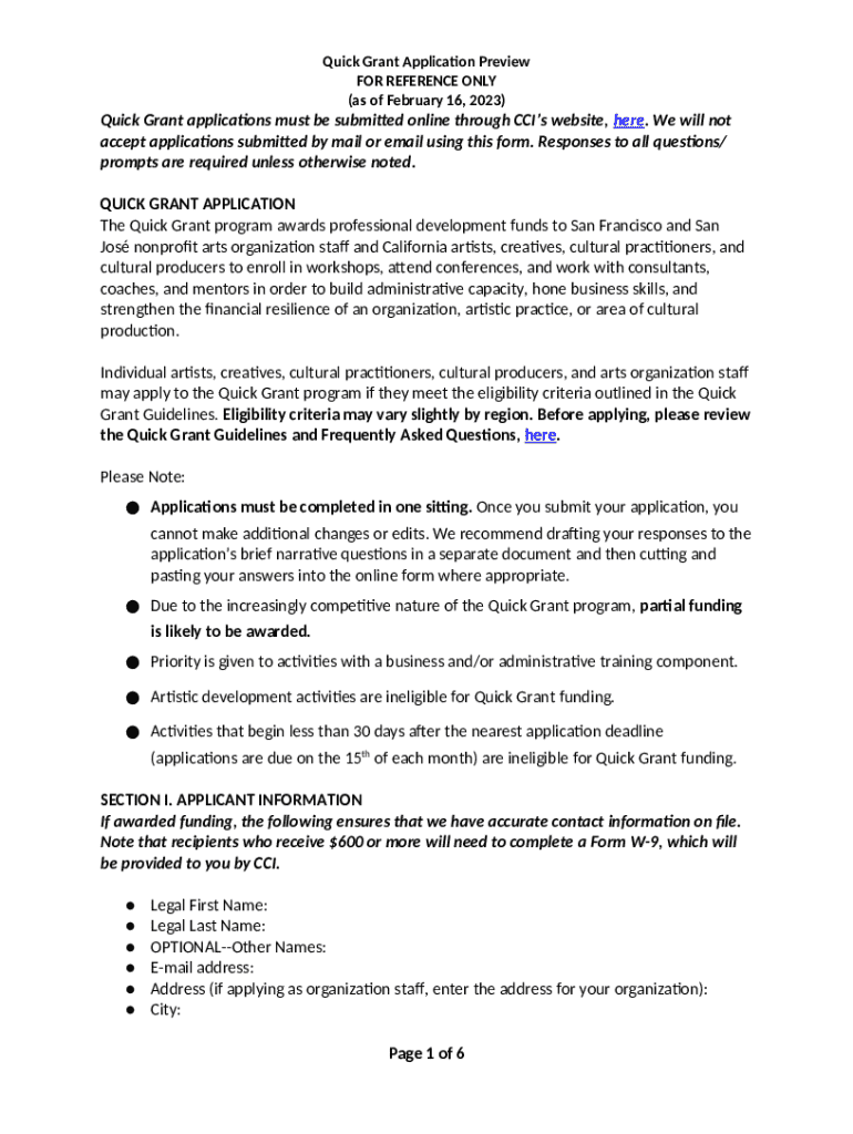 :: CCI :: Quick Grant :: Doc Template | pdfFiller