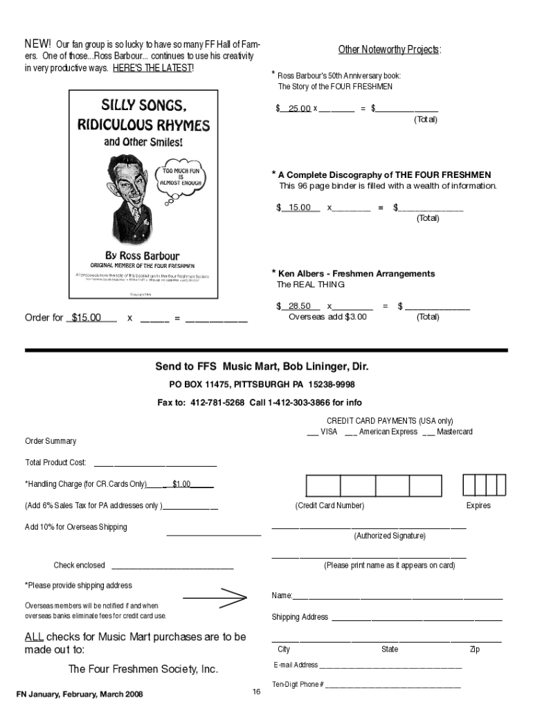 Fillable Online Other Noteworthy Projects: Send to FFS Music Mart, Bob ...