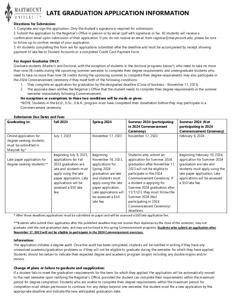 Fillable Online LATE Graduation Application 2023-2024 Fax Email Print ...