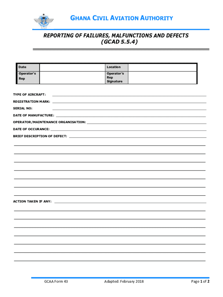 Fillable Online GCAA FORM 43 REPORTING OF FAILURES, MALFUNCTIONS AND DEFECTS Fax Email Print ...