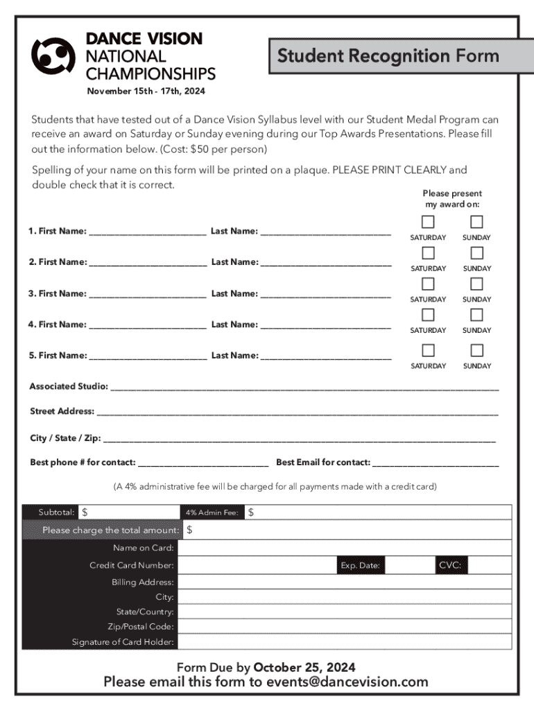 Fillable Online Student Recognition ecognition Form Fax Email Print ...