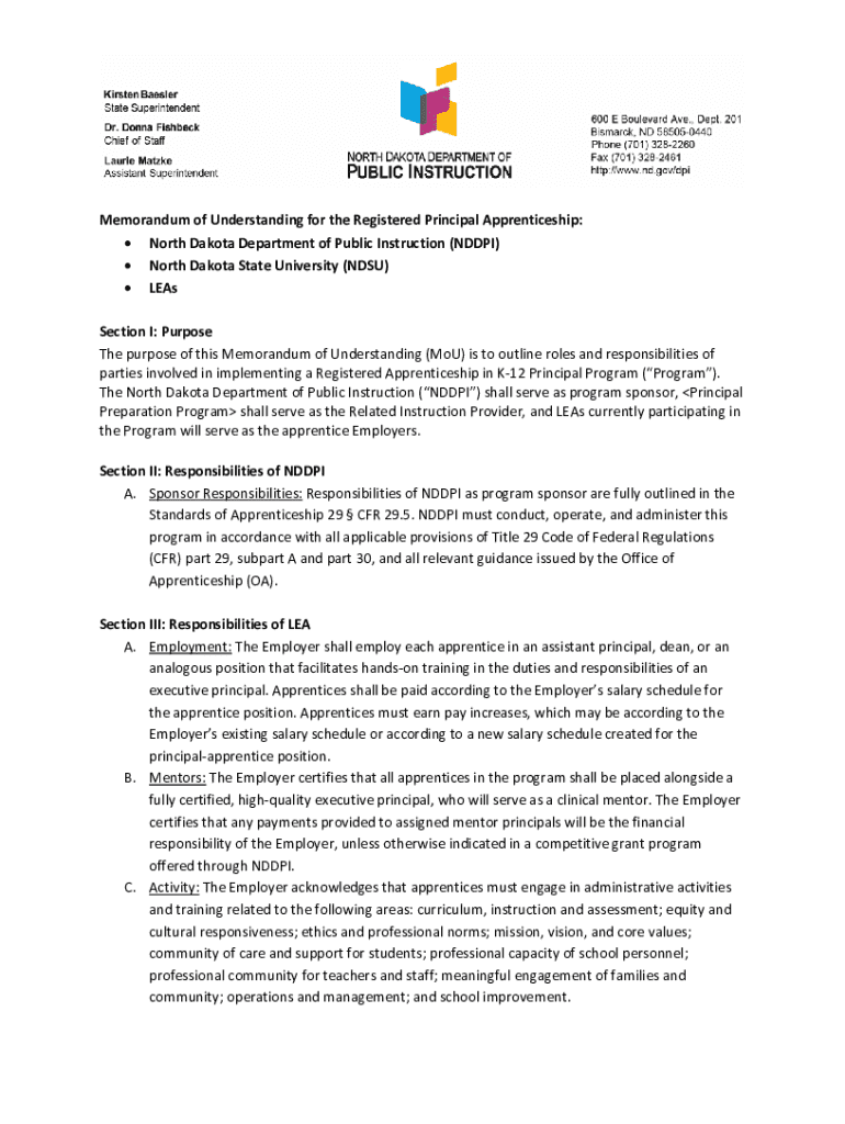 Fillable Online Sample MOU for the Registered Principal Apprenticeship ...