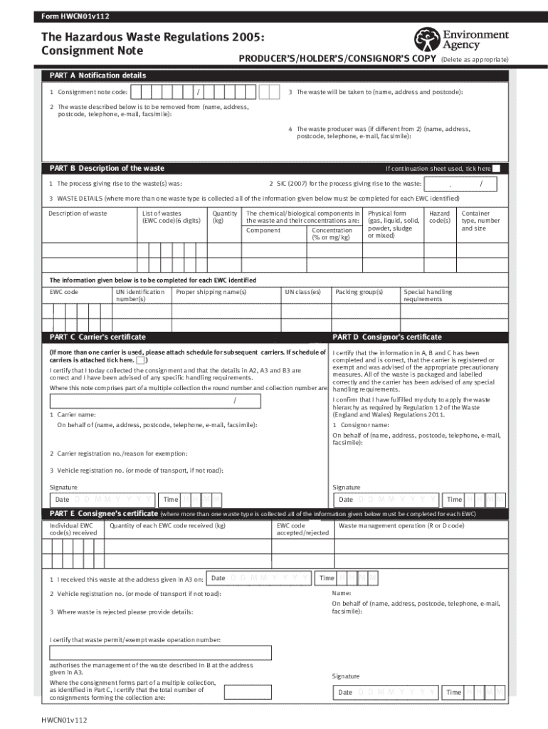 Fillable Online Hazardous Consignment Notes - Fill Online, Printable ...