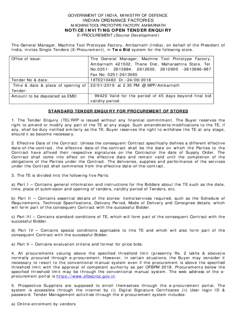 Fillable Online INDIAN ORDNANCE FACTORIES MACHINE TOOL ... Fax Email ...