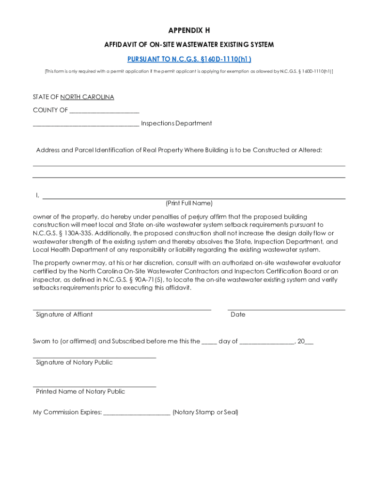 Fillable Online Affidavit of On-Site Wastewater Existing System Fax ...
