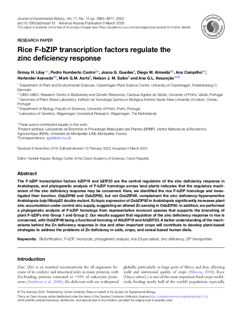 Fillable Online Rice F-bZIP transcription factors regulate the zinc deficiency ... Fax Email ...