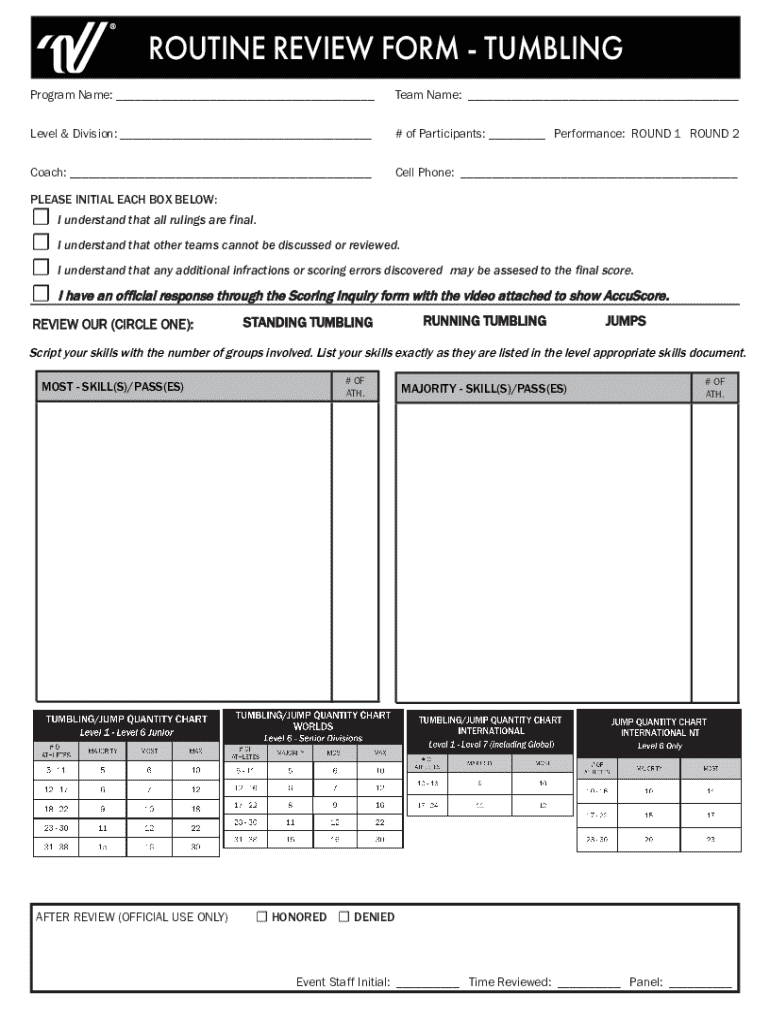 Fillable Online TUMBLING - ROUTINE REVIEW FORM Fax Email Print - pdfFiller