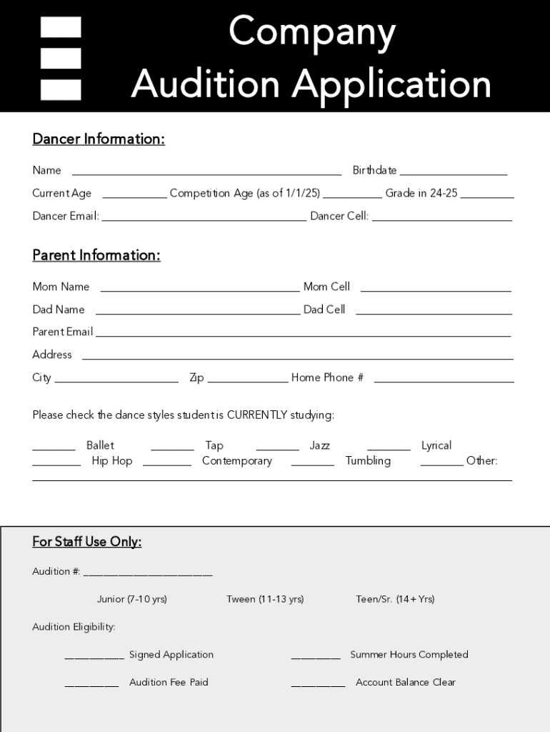 Fillable Online Company Audition Application Fax Email Print - pdfFiller