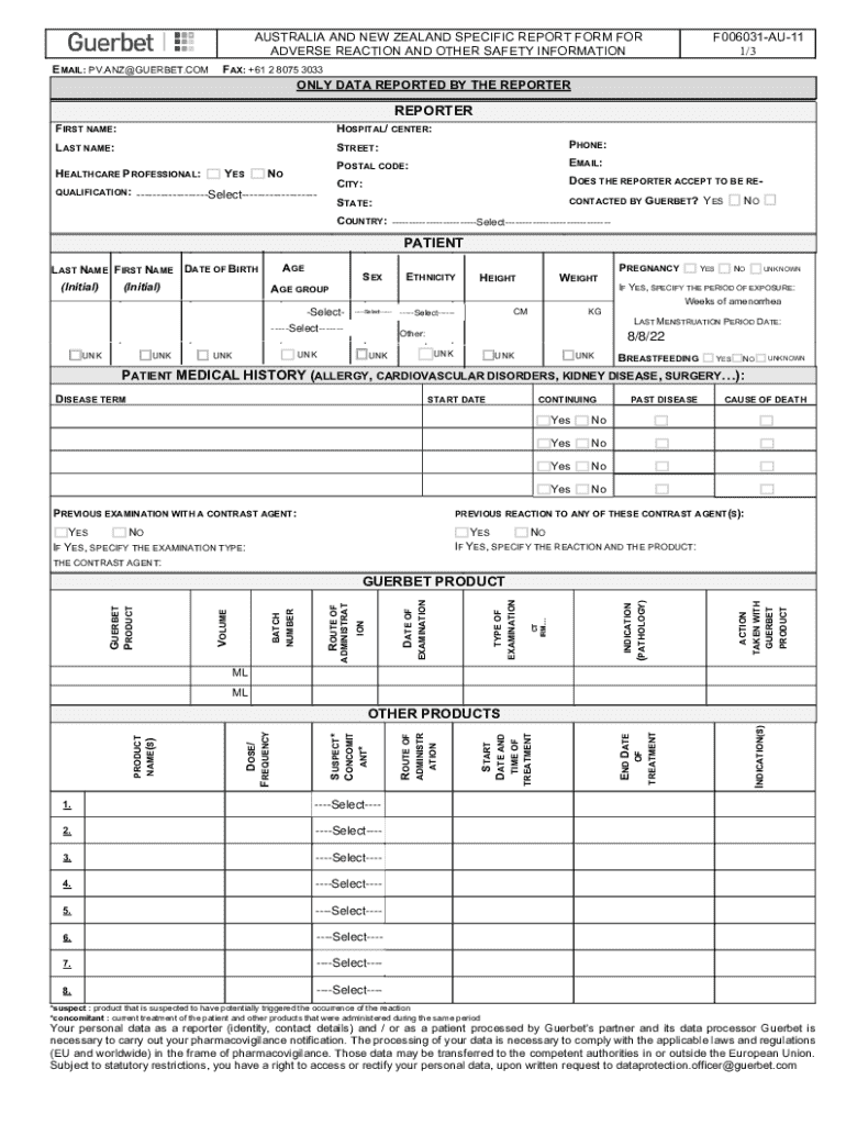 Fillable Online Blue card adverse reaction reporting form Fax Email ...