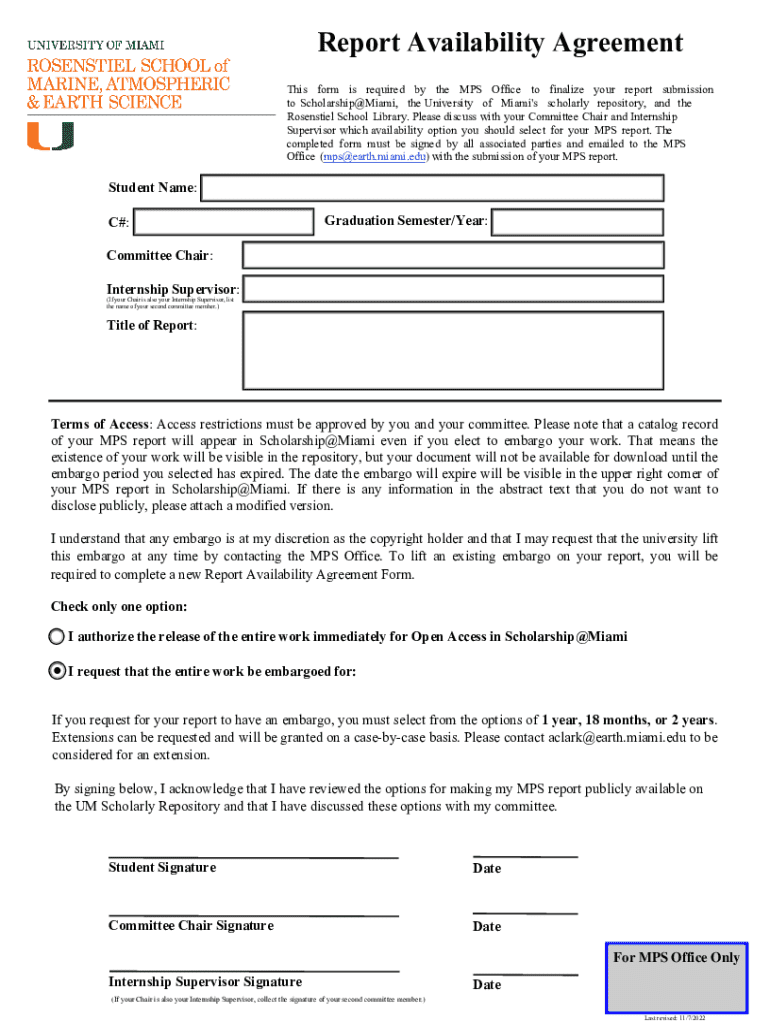 Fillable Online Report Availability Agreement Fax Email Print - pdfFiller