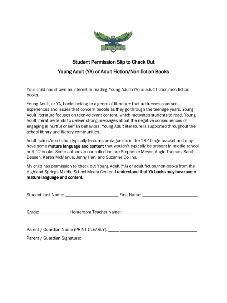 Fillable Online Young Adult Literature Permission Form Fax Email Print - pdfFiller