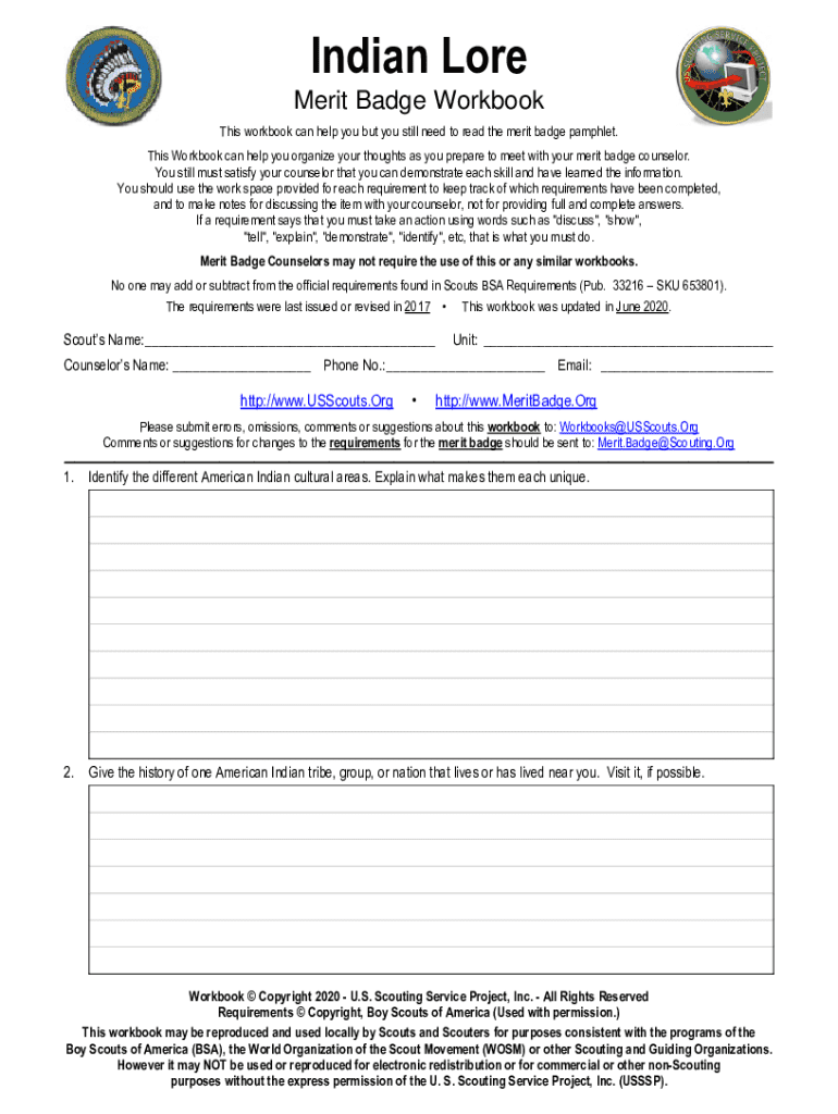 Fillable Online Indian Lore Merit Badge and Worksheet 2024 Fax Email Print - pdfFiller