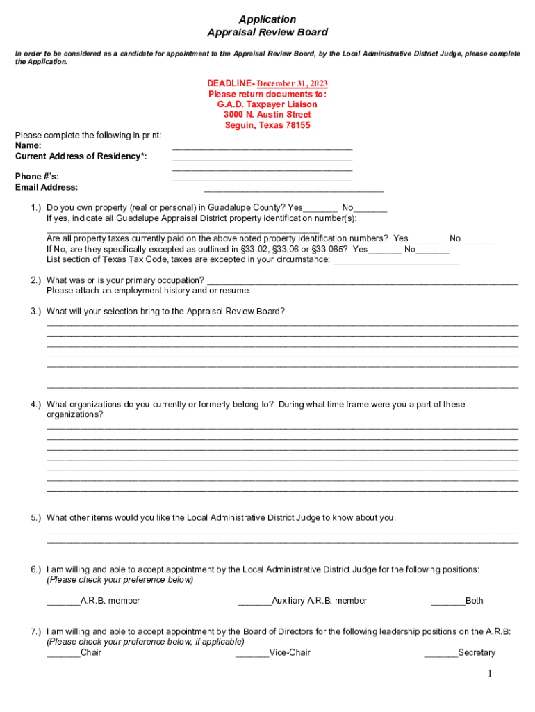 Fillable Online APPLICATION FOR APPOINTMENT TO THE DENTON ... Fax Email Print - pdfFiller