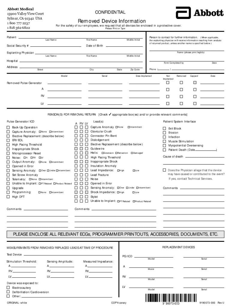 Fillable Online 9190073-000 Removed Device Form rev U Fax Email Print ...