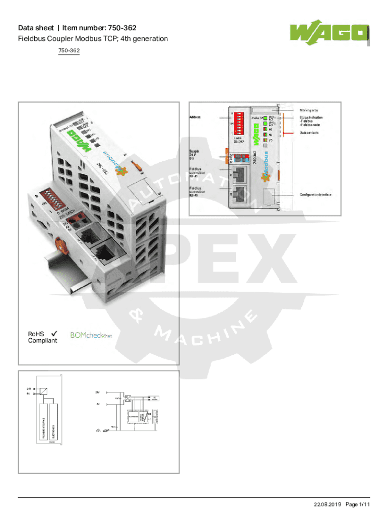 Fillable Online Fieldbus Coupler Modbus TCP; 4th generation Data Sheet ...